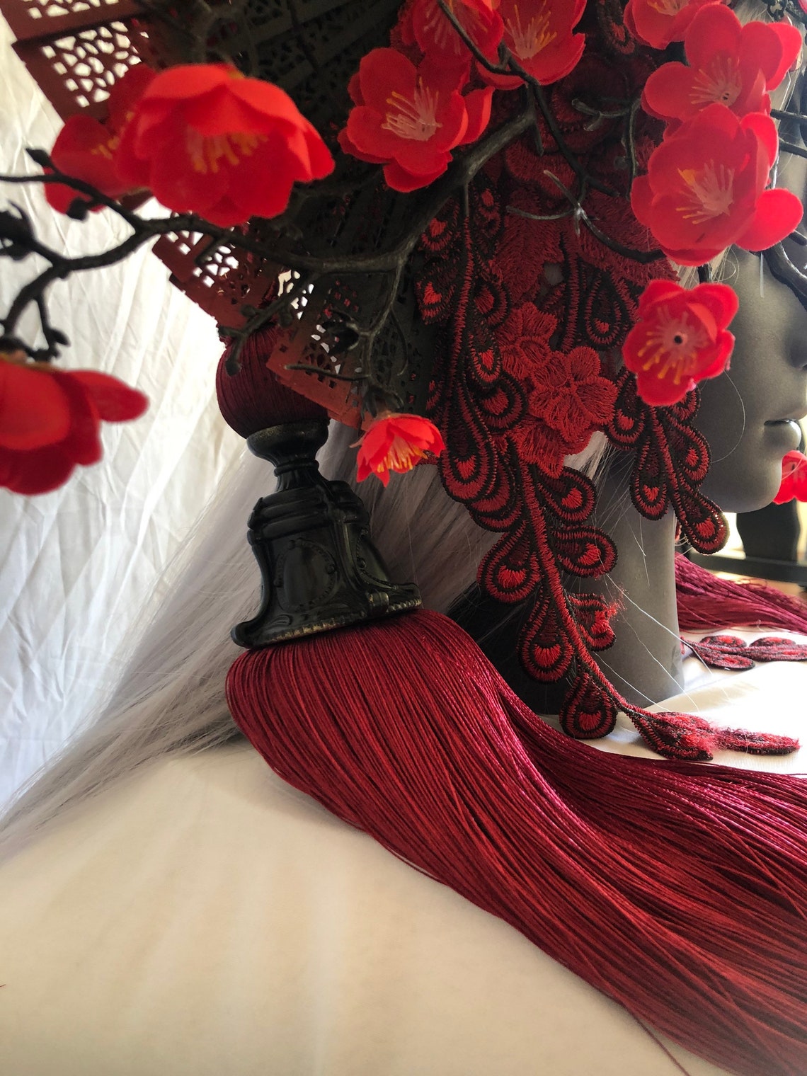 Red Cherry Blossom Headdress Photoshoot Headpiece Masquerade - Etsy