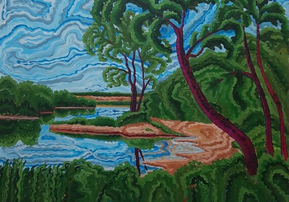 Abstract Art Work Countryside Painting Lake House Decor | Etsy