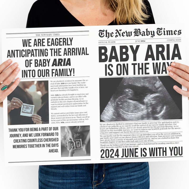 Custom Baby Announcement Newspaper Template Pregnancy Reveal Photoshop ...