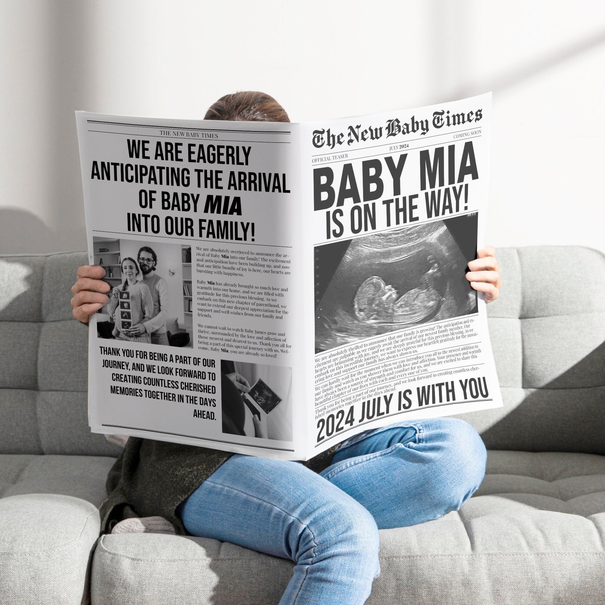 Custom Baby Announcement Newspaper Template Pregnancy Reveal Photoshop ...
