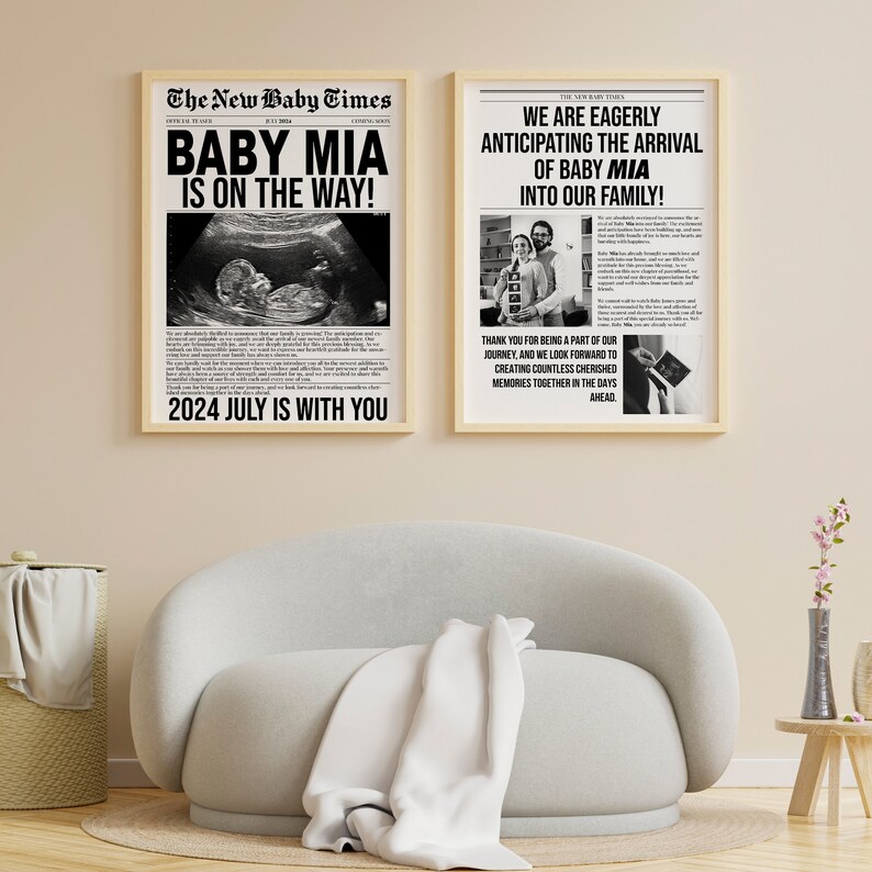 Custom Baby Announcement Newspaper Template Pregnancy Reveal Photoshop ...