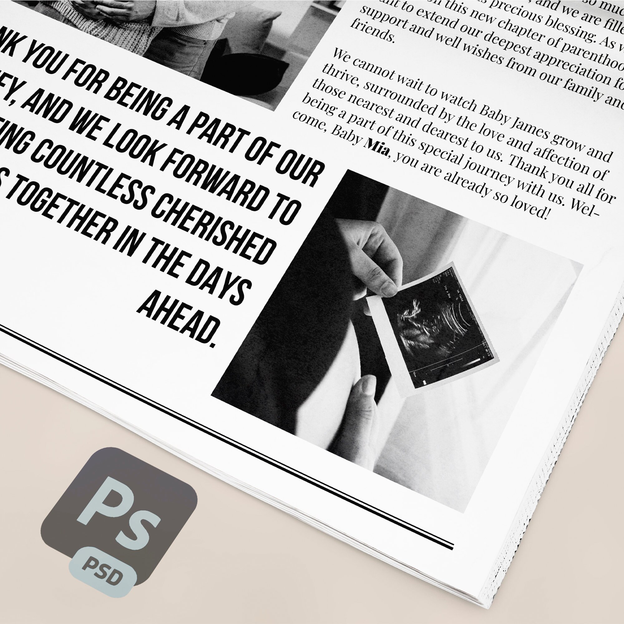 Custom Baby Announcement Newspaper Template Pregnancy Reveal Photoshop ...