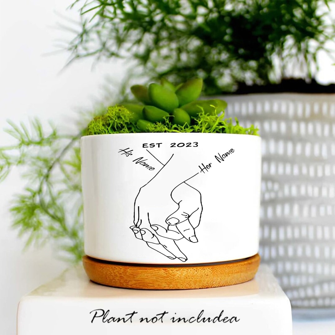 Custom Couple Valentines Day Plant Pot, Holding Hands Romantic Plant ...