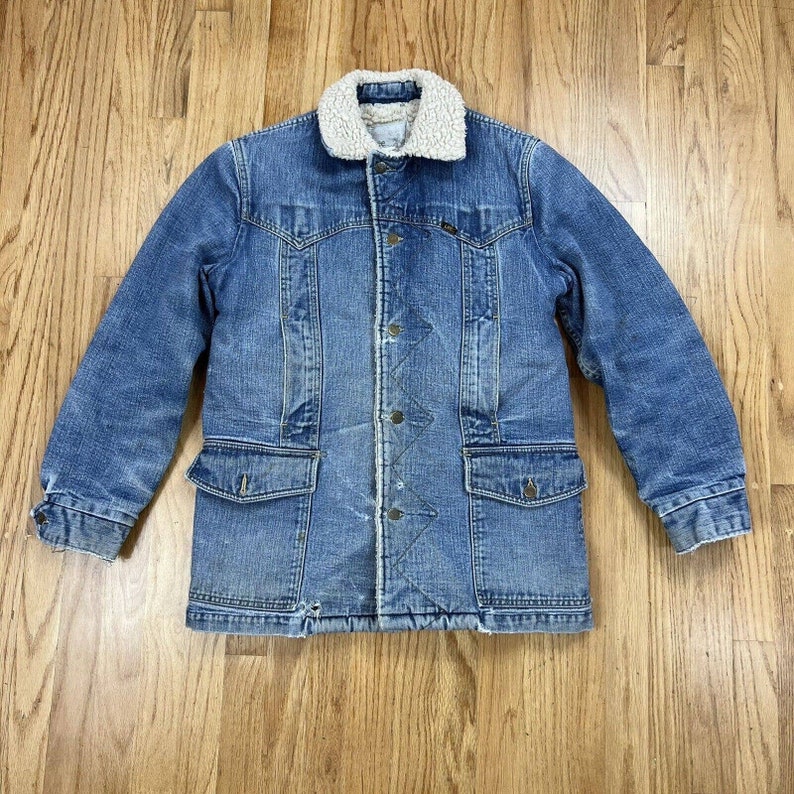 Vintage Men's Lee Storm Rider Sherpa Lined Denim Coat Jacket Embroidered Sleeve Sz M - Etsy