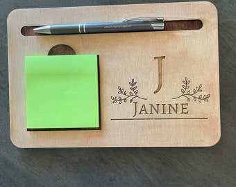 Notepad and Pen Stand Monogrammed Sticky Note Holder - Etsy