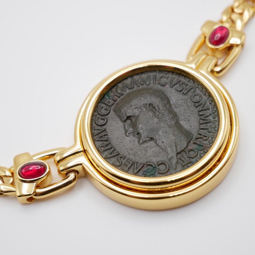 Ancient Roman Coin Necklace, Caesar Bronze Coin Pendant, Gold Plated ...