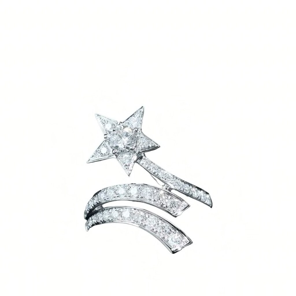 18K White Gold Diamond Shooting Star Comet Ring - Etsy