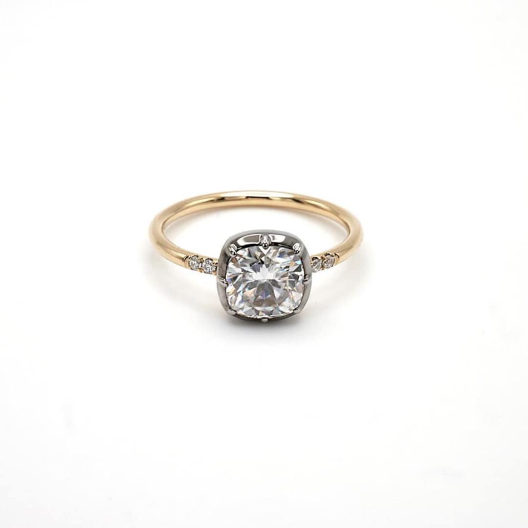 2 Carat Cushion Cut Georgian Victorian Moissanite Ring in 14K Blackened ...