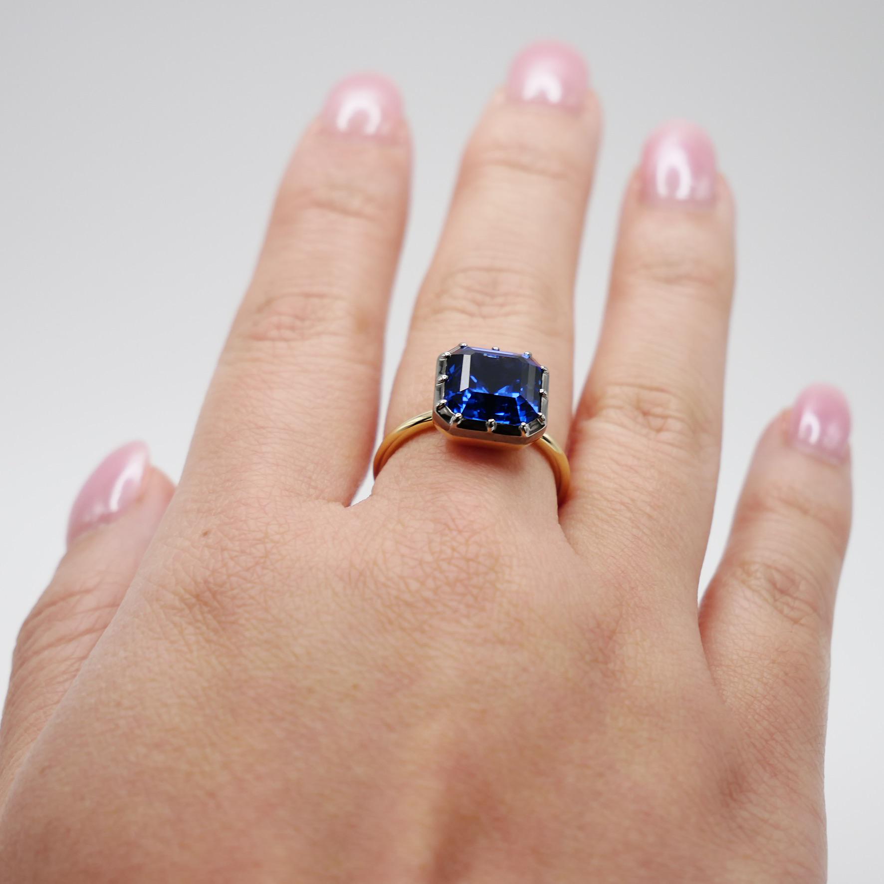 Georgian Victorian 5 Ct Asscher Cut Sapphire Yellow and Blackened Gold ...