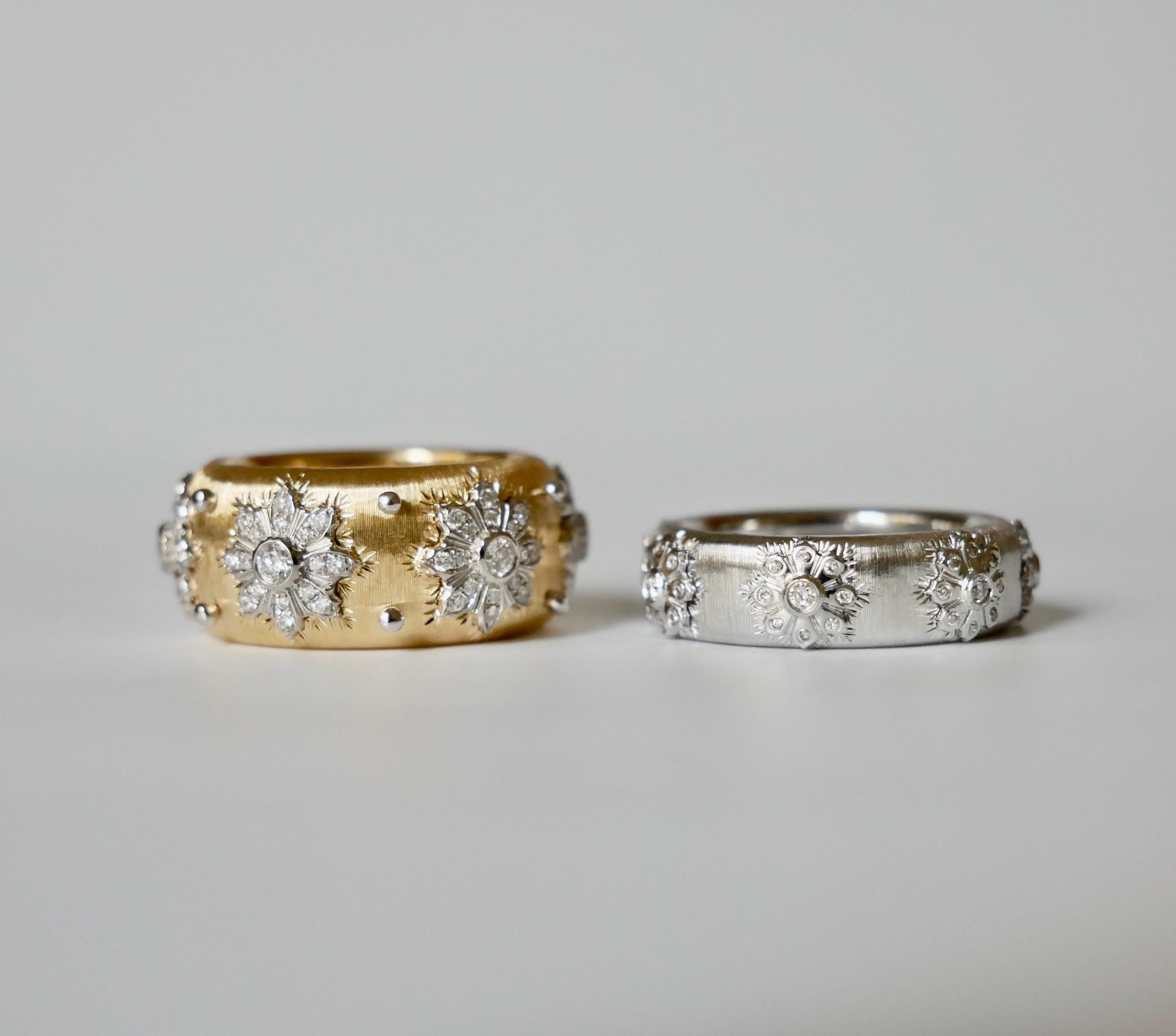 18K Gold Engraved Fabric Silk Diamond Ring - Etsy