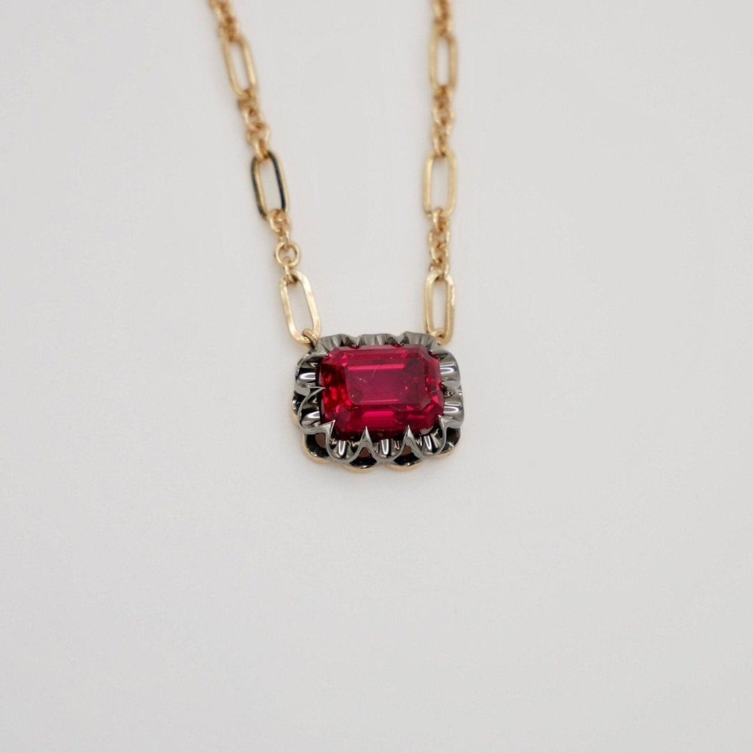 The 1.75 Ct Lab Ruby 18K Blackened and Yellow Gold Trombone Chain ...