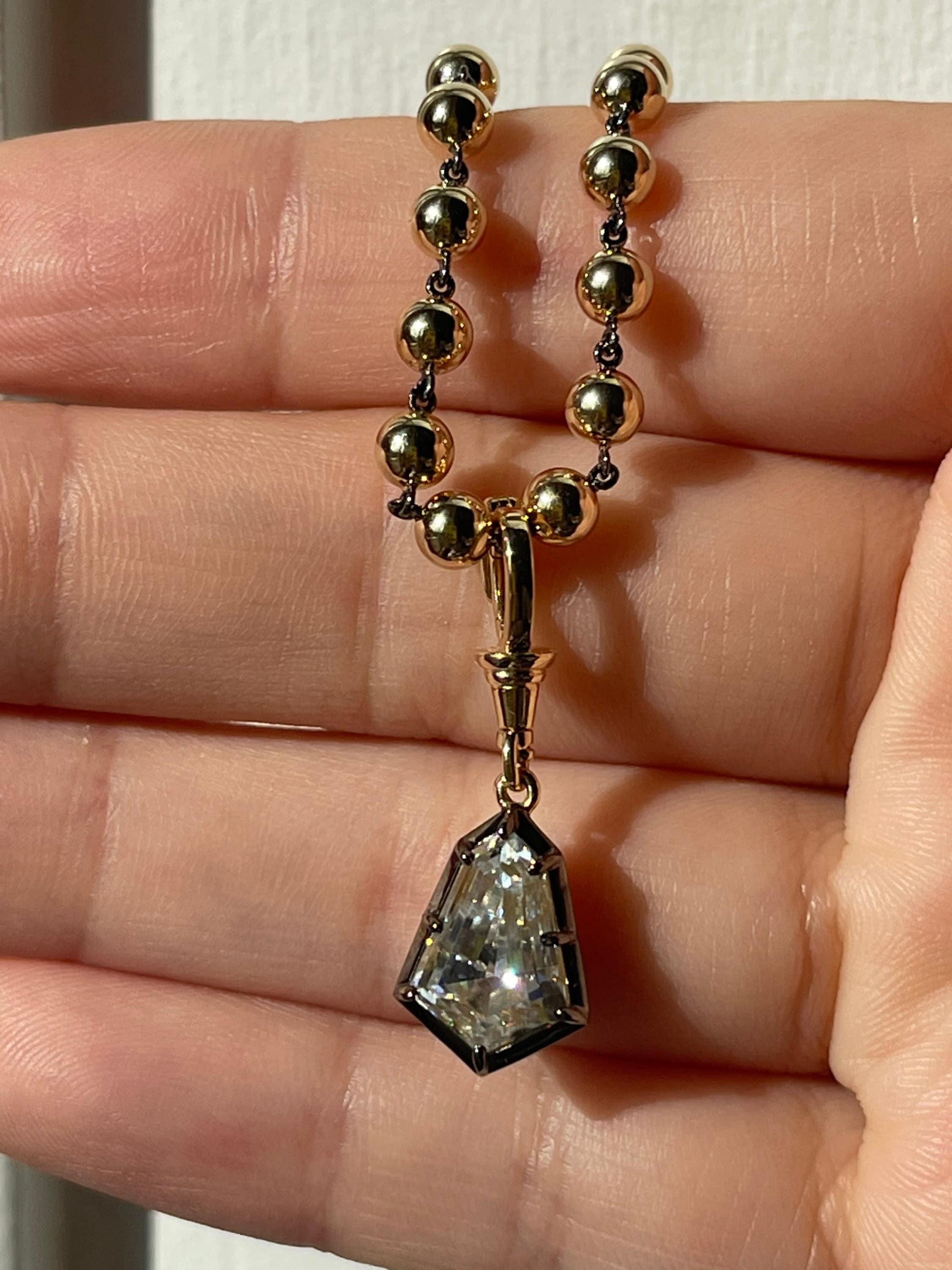 Georgian Victorian Ball Sphere Chain Kite Moissanite Pendant in 18K ...