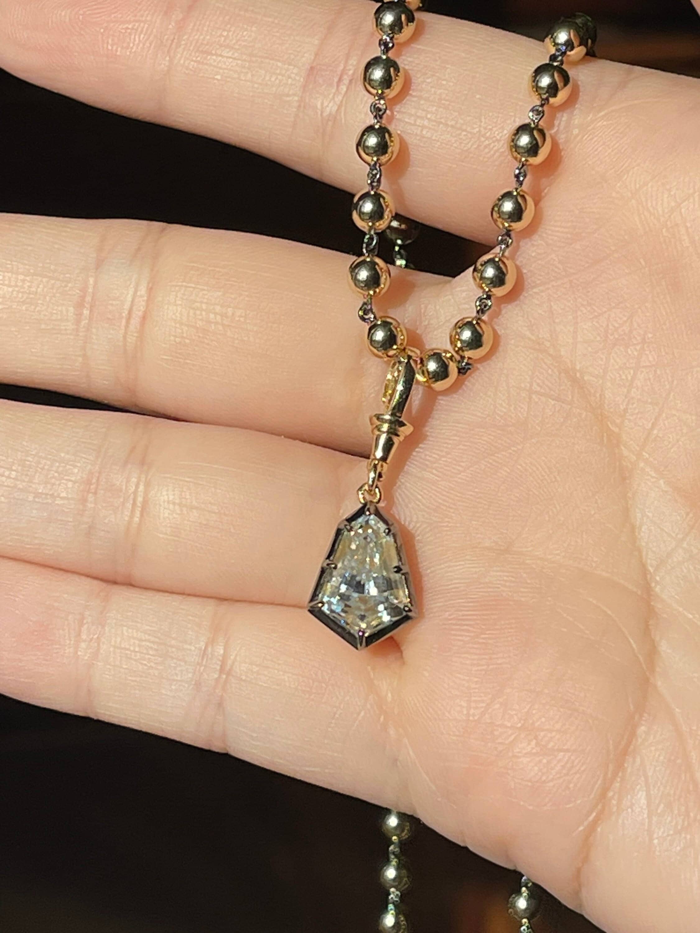 Georgian Victorian Ball Sphere Chain Kite Moissanite Pendant in 18K ...