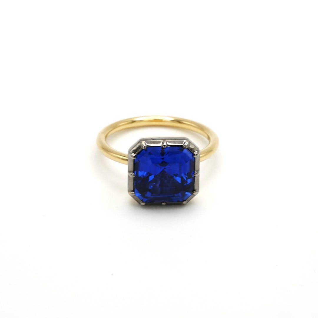 Georgian Victorian 5 Ct Asscher Cut Sapphire Yellow and Blackened Gold ...