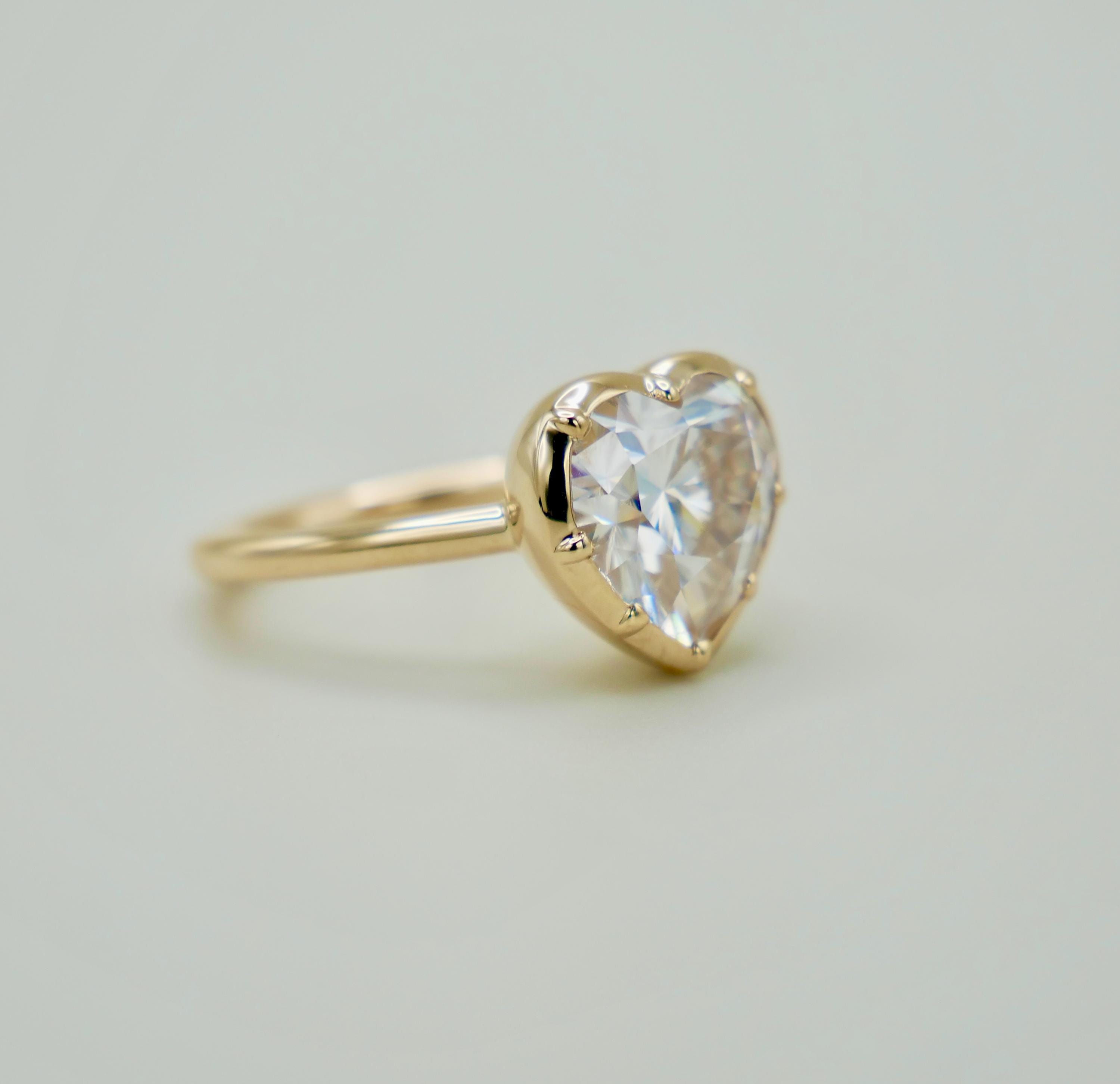 4 Carat Heart Shaped Georgian Victorian Moissanite Gold Button Back ...