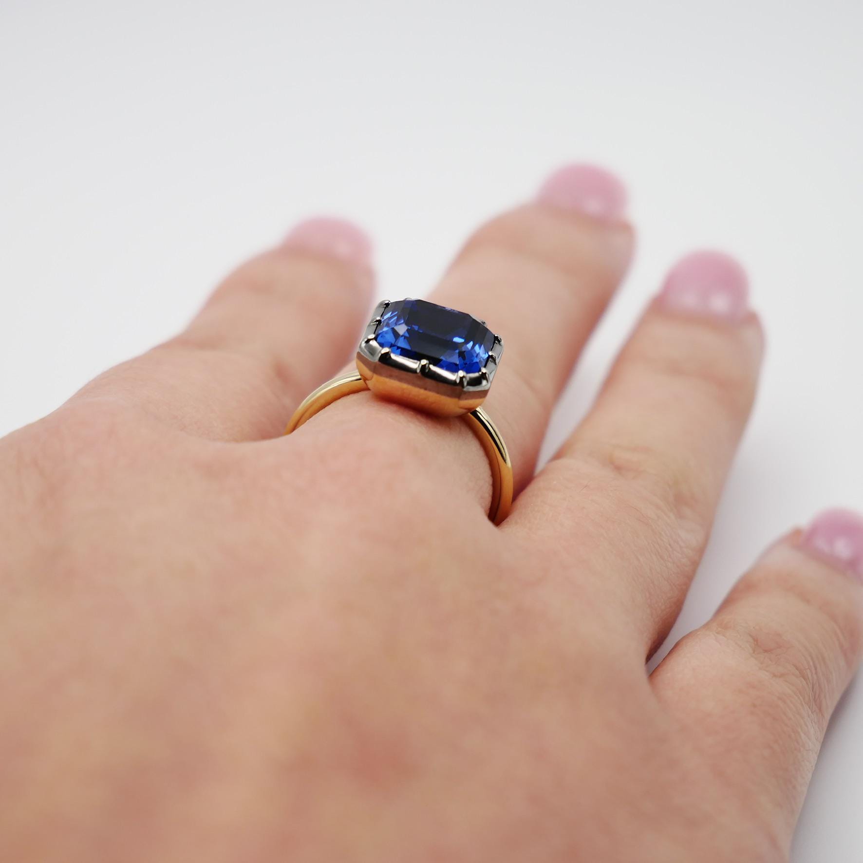 Georgian Victorian 5 Ct Asscher Cut Sapphire Yellow and Blackened Gold ...