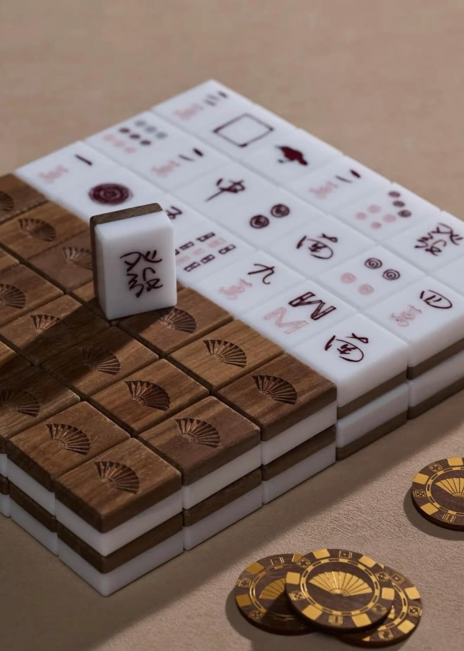 Luxury Mahjong Set Complete 144 Tiles, Carved Wood Storage Box Hand ...