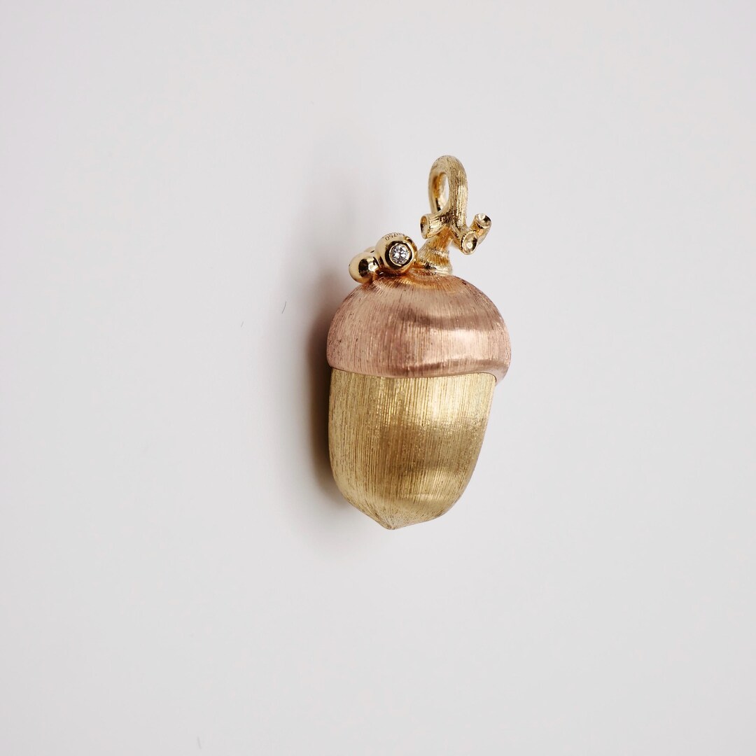 18K Yellow and Rose Gold Diamond Acorn Pendant - Etsy