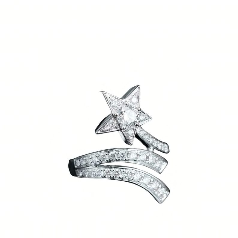 18K White Gold Diamond Shooting Star Comet Ring - Etsy