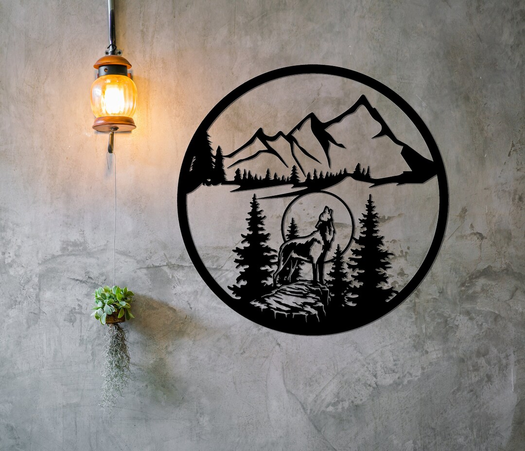 Metal Wolf & Mountain Wall Art, Wolf Art, Wolf Wall Decor, Metal Wolf ...