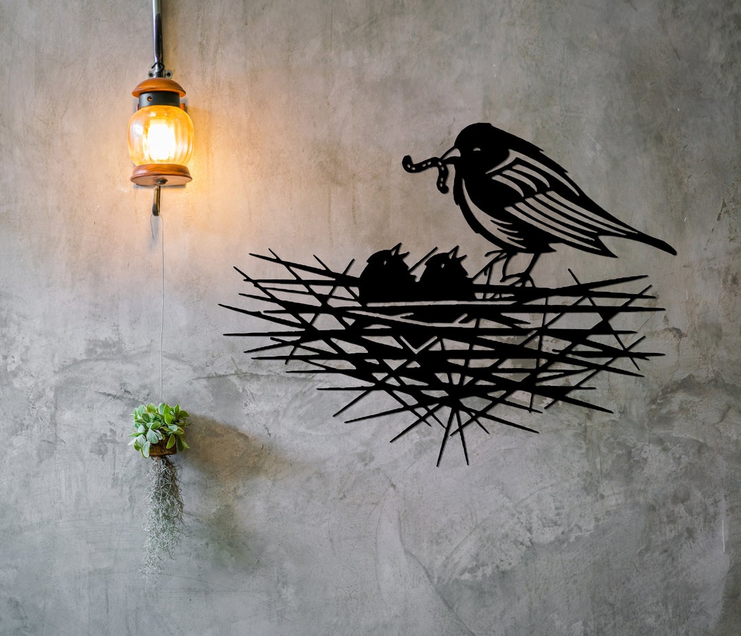 Metal Sparrow Birds Wall Art - Bird Feeding Its Young, Housewarming ...