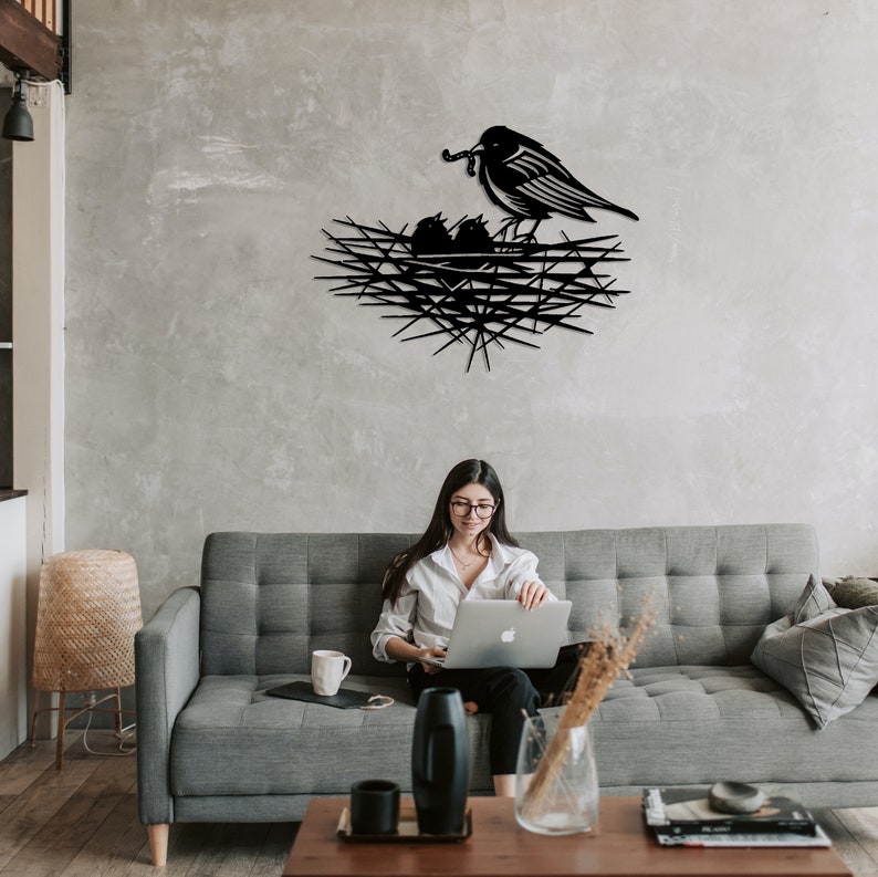 Metal Sparrow Birds Wall Art - Bird Feeding Its Young, Housewarming ...