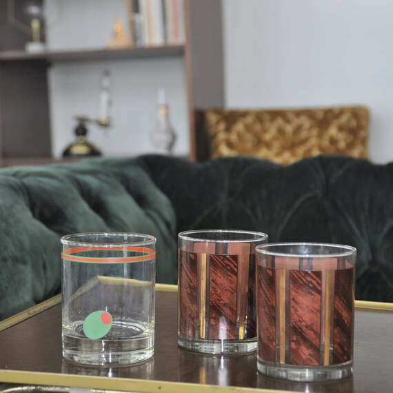 Whiskey Drinking Glasses Vintage Mid Century Modern Black Gold | Etsy