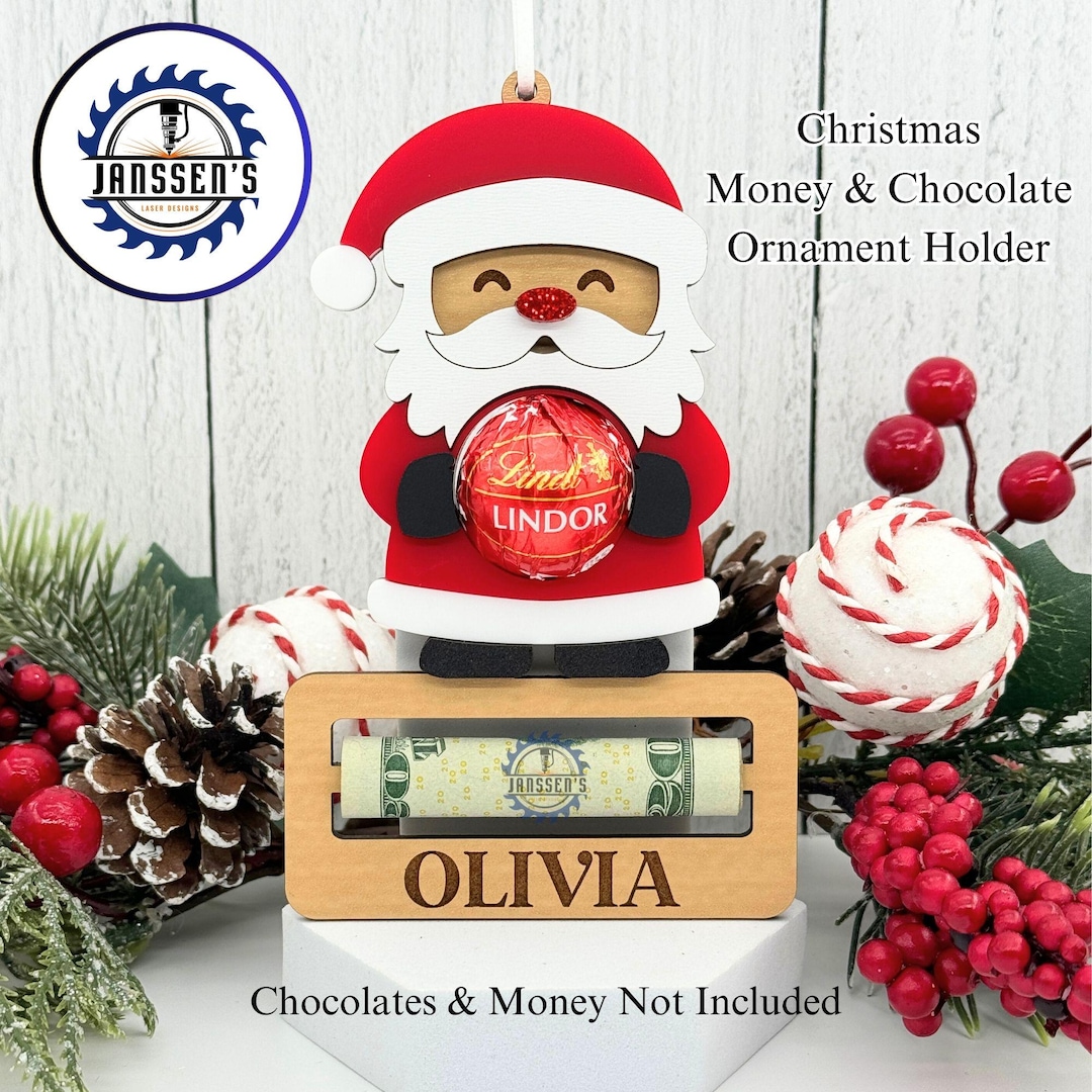 Personalized Santa Money Holder Ornament, Santa Chocolate and Money ...