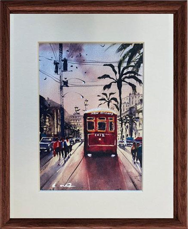 Canal Street Streetcar Line 8x10 Print of Original Watercolor, Unframed ...
