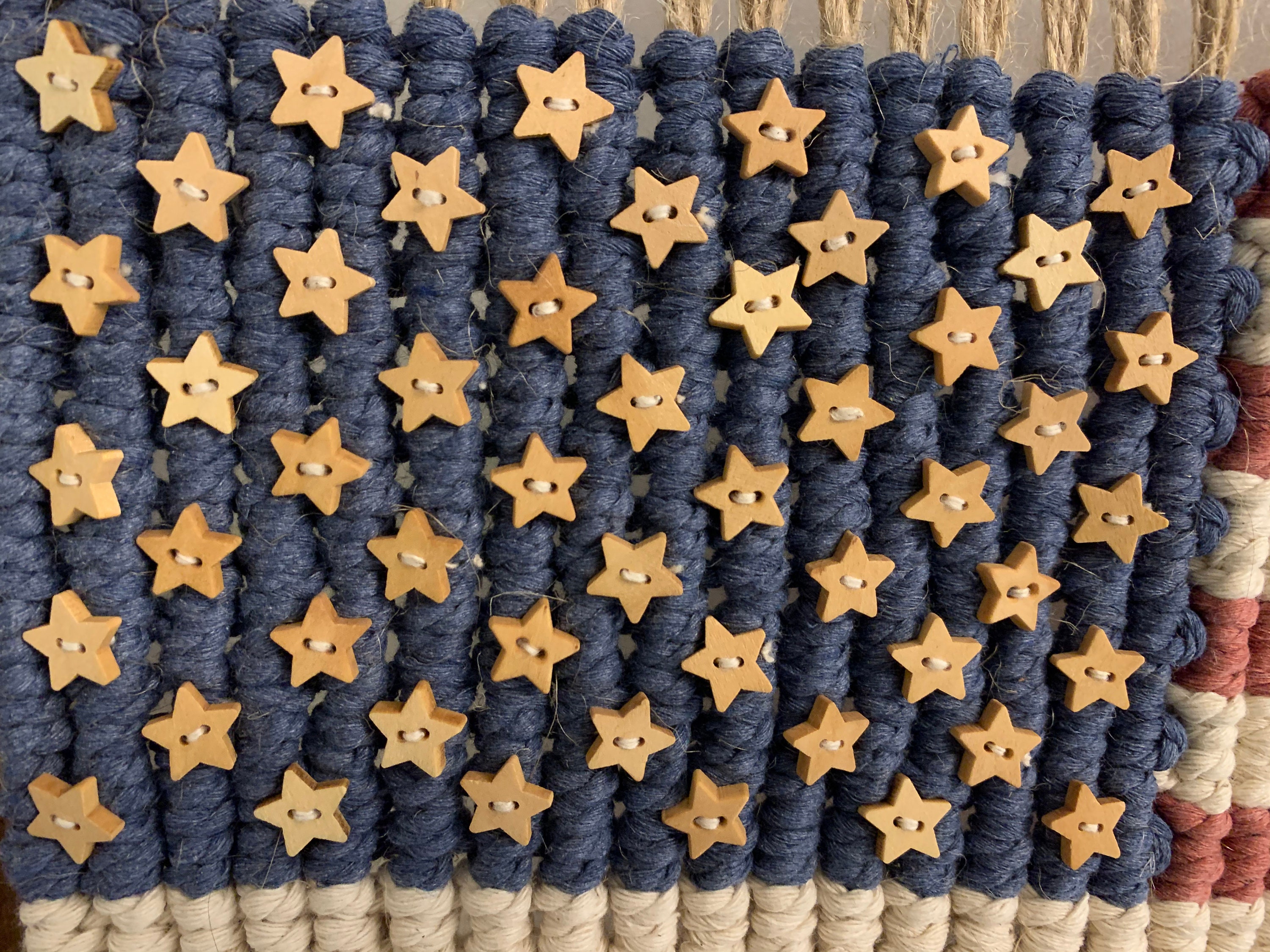 Unique American Flag Macrame With 50 Wooden Stars. Wall or - Etsy