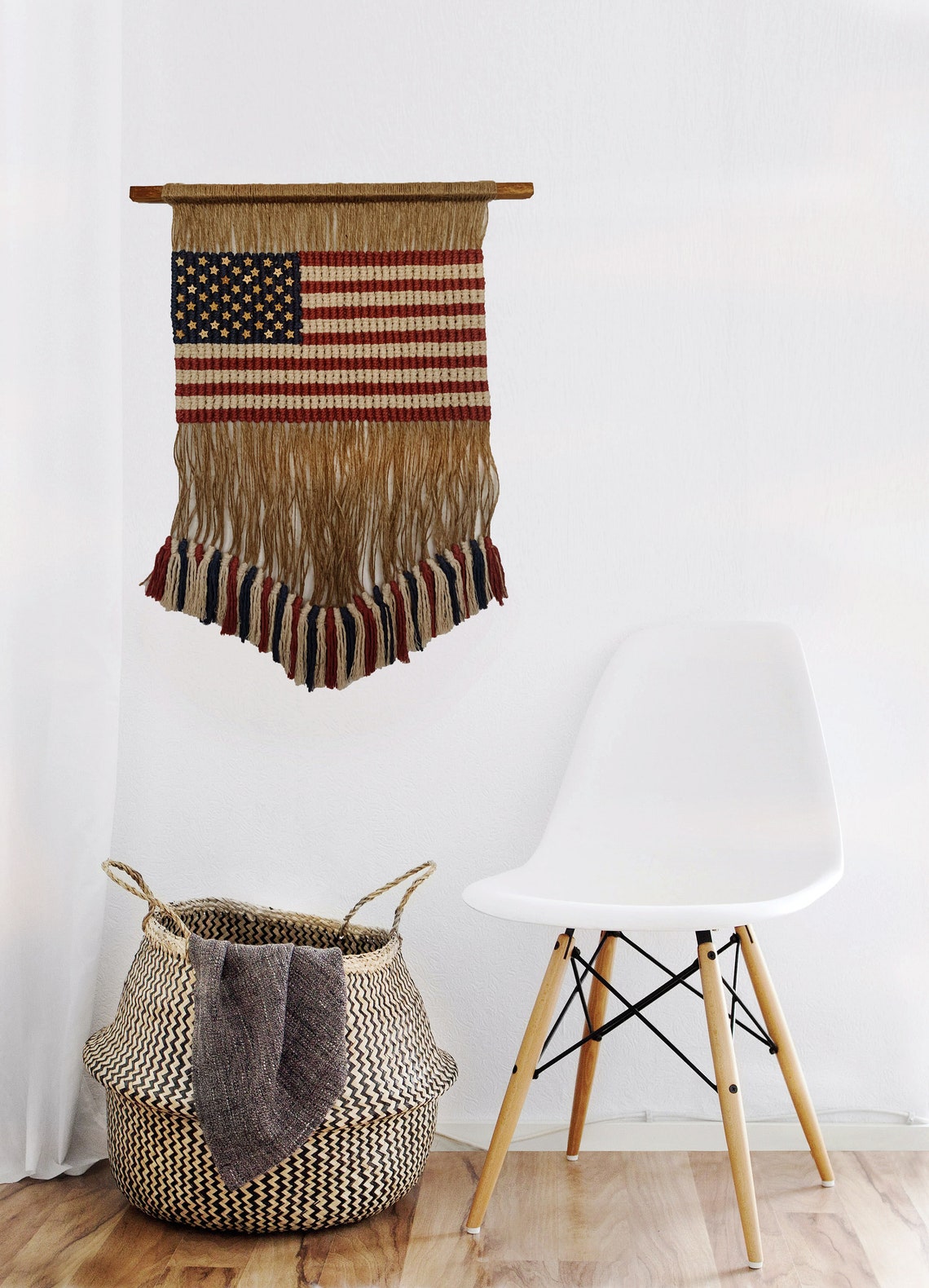 Unique American Flag Macrame With 50 Wooden Stars. Wall or - Etsy