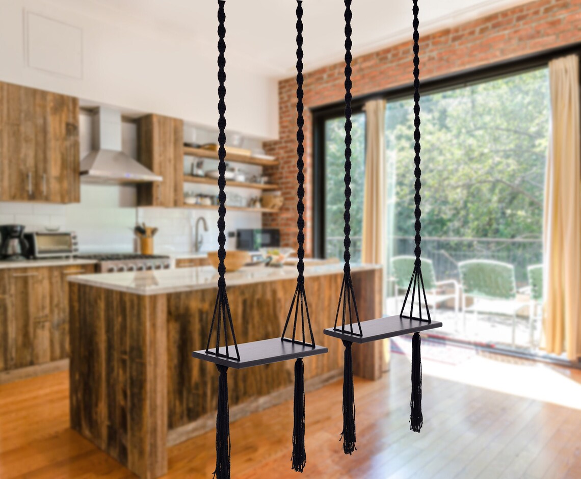 Set of 2 Macrame Swings for Adult and Kids. Stylish Black | Etsy