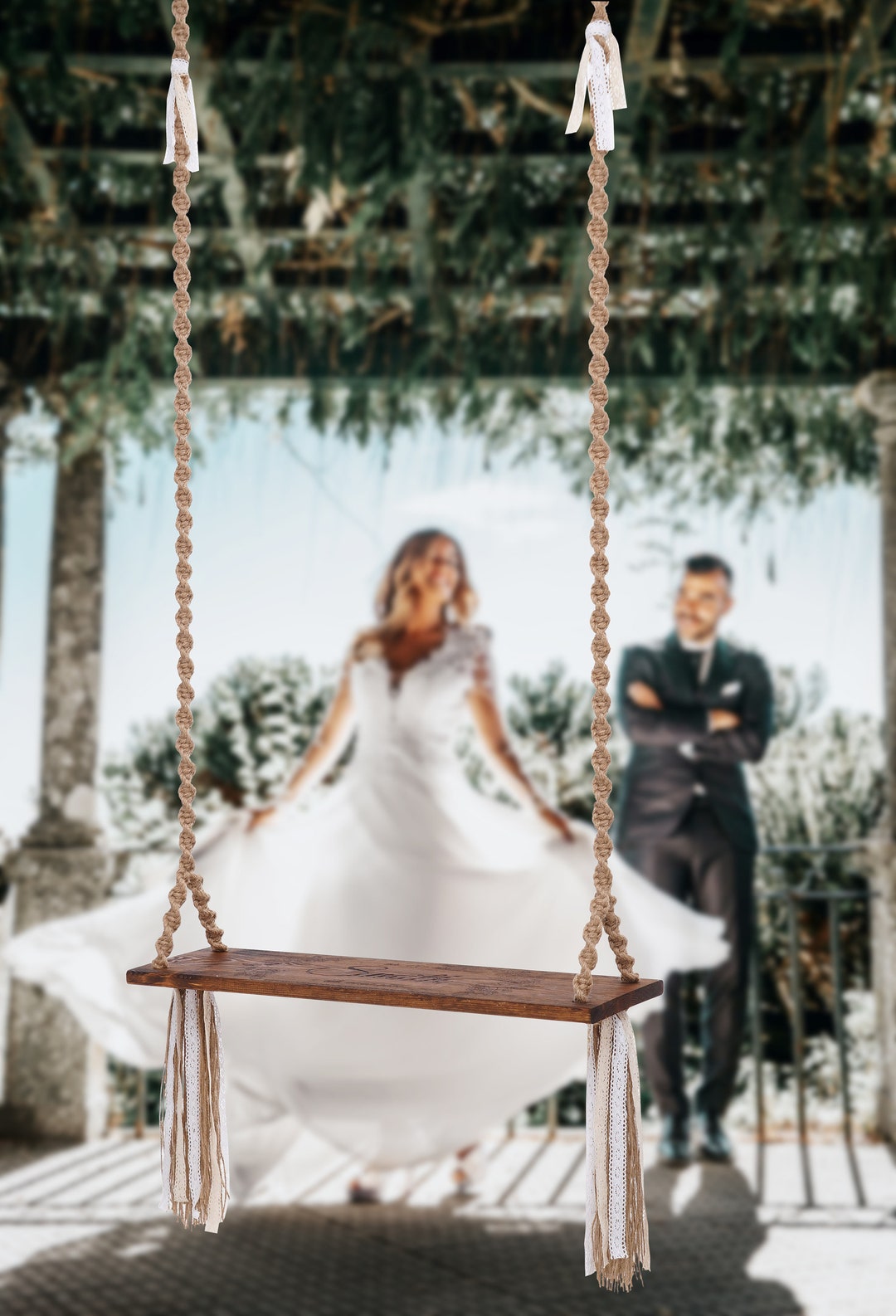 Family Oak Swing With Engraving on a Wide Comfortable Seat. Large ...