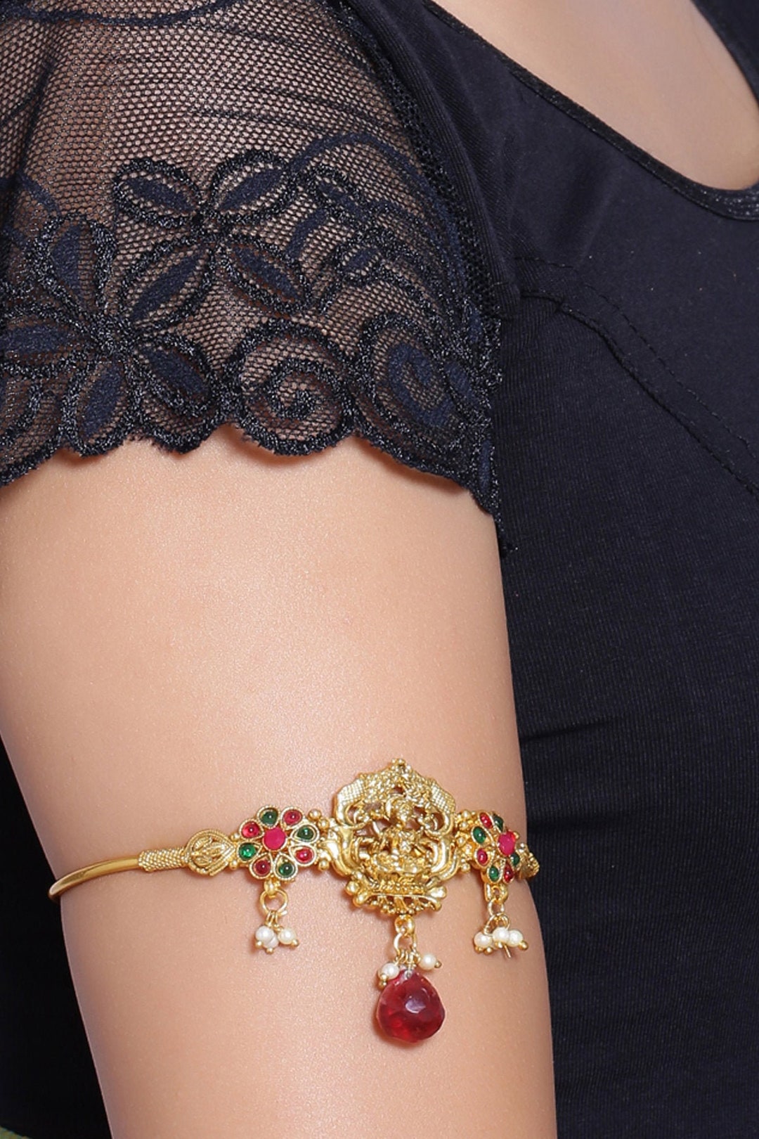 Indian Embellished Antique Golden Color Stone Temple Bajuband Armlet ...
