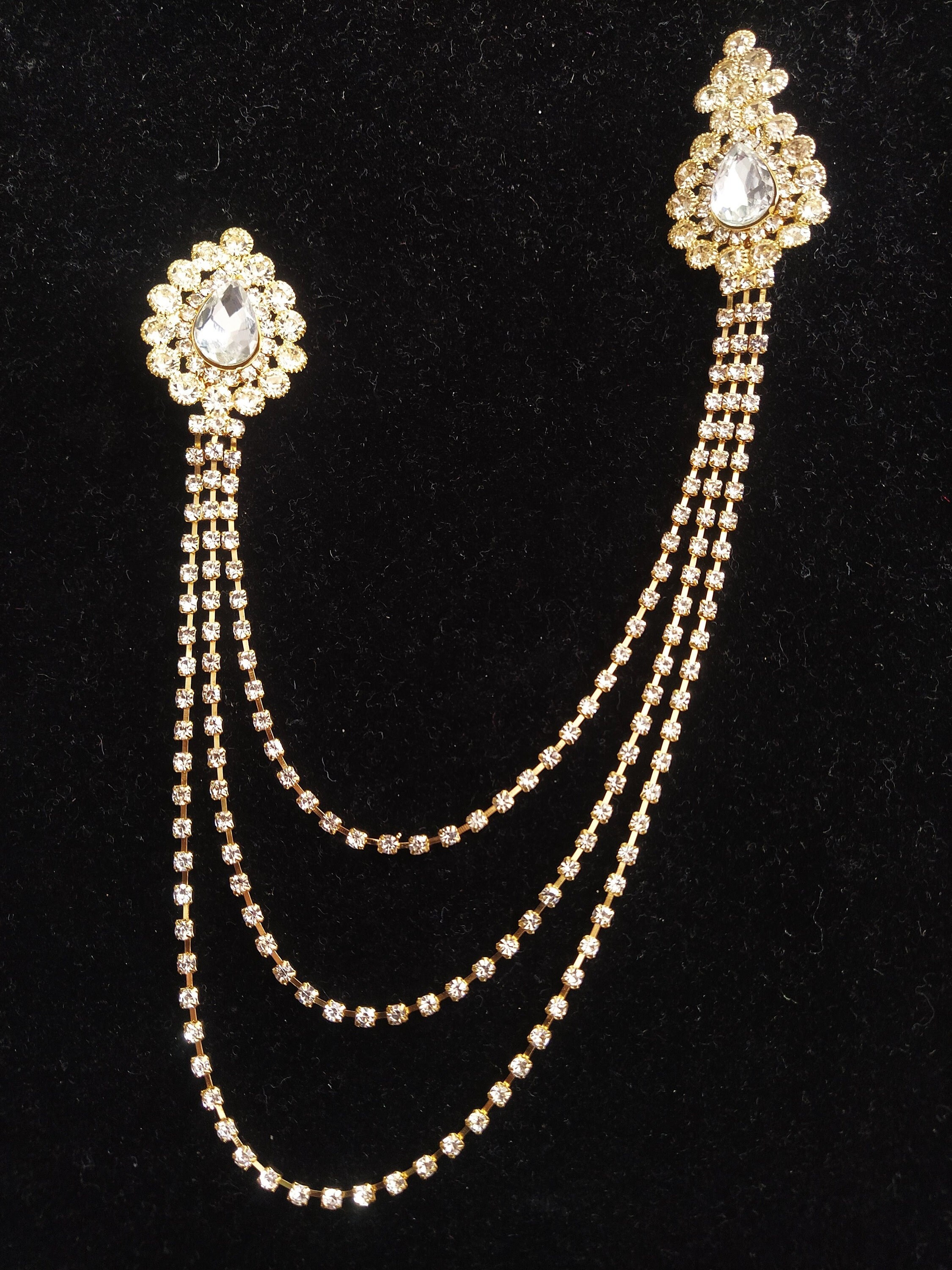American Diamond Stone Golden Long Brooch for Women Girls Men - Etsy