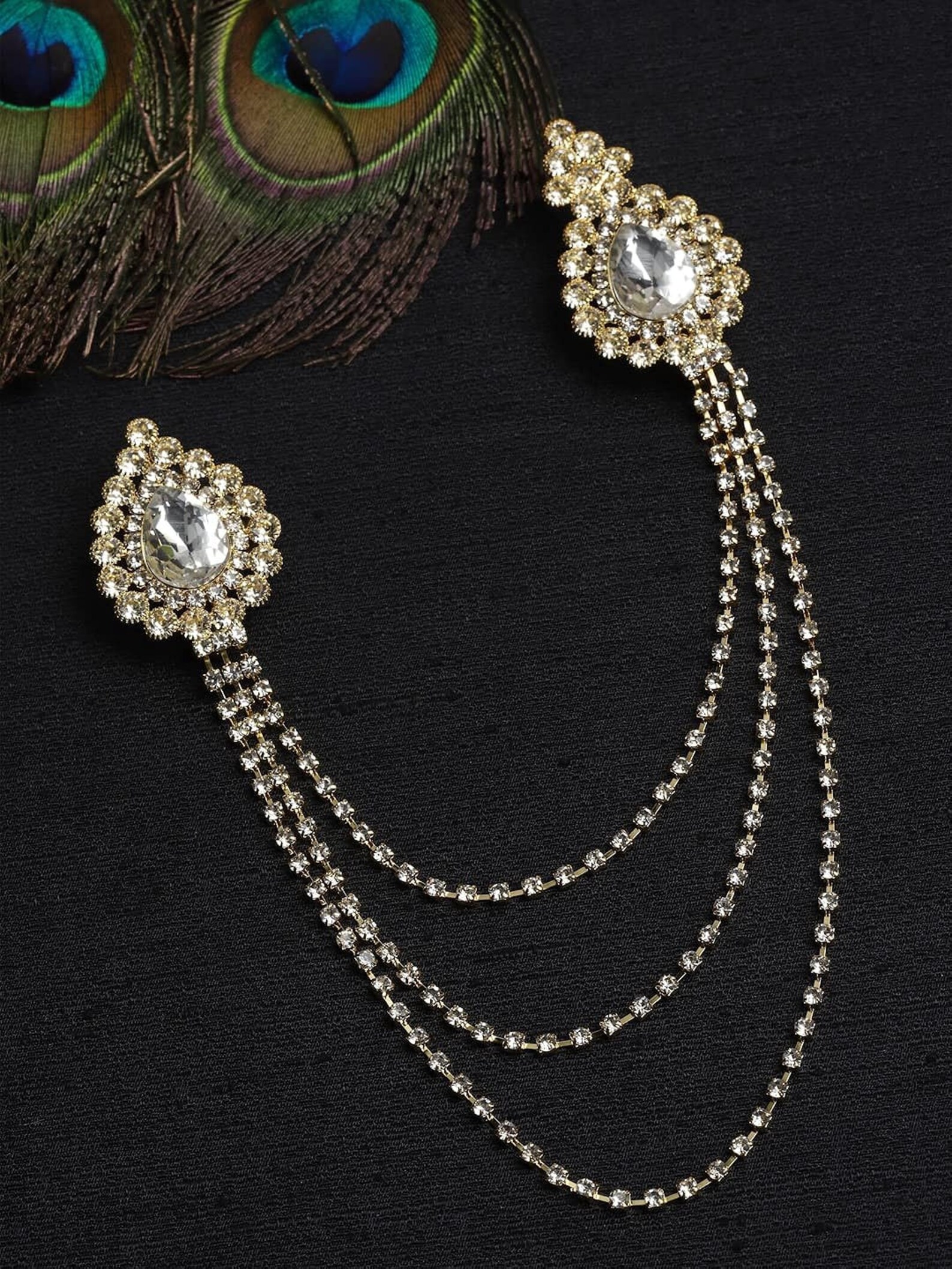 American Diamond Stone Golden Long Brooch for Women Girls Men - Etsy