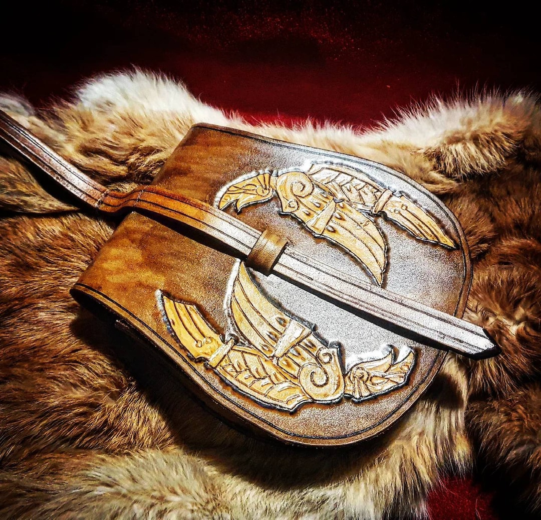 Viking Leather Bag, Birka Type, With Raven Engraving, Unique Piece ...