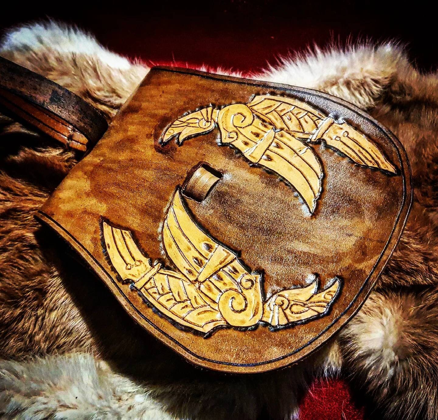 Viking Leather Bag, Birka Type, With Raven Engraving, Unique Piece ...