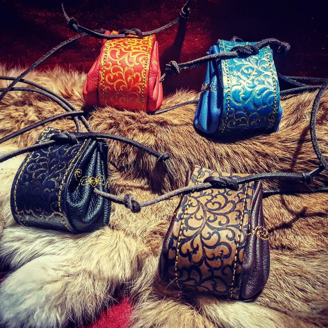 Medieval Engraved and Embroidered Leather Purse With Historically ...