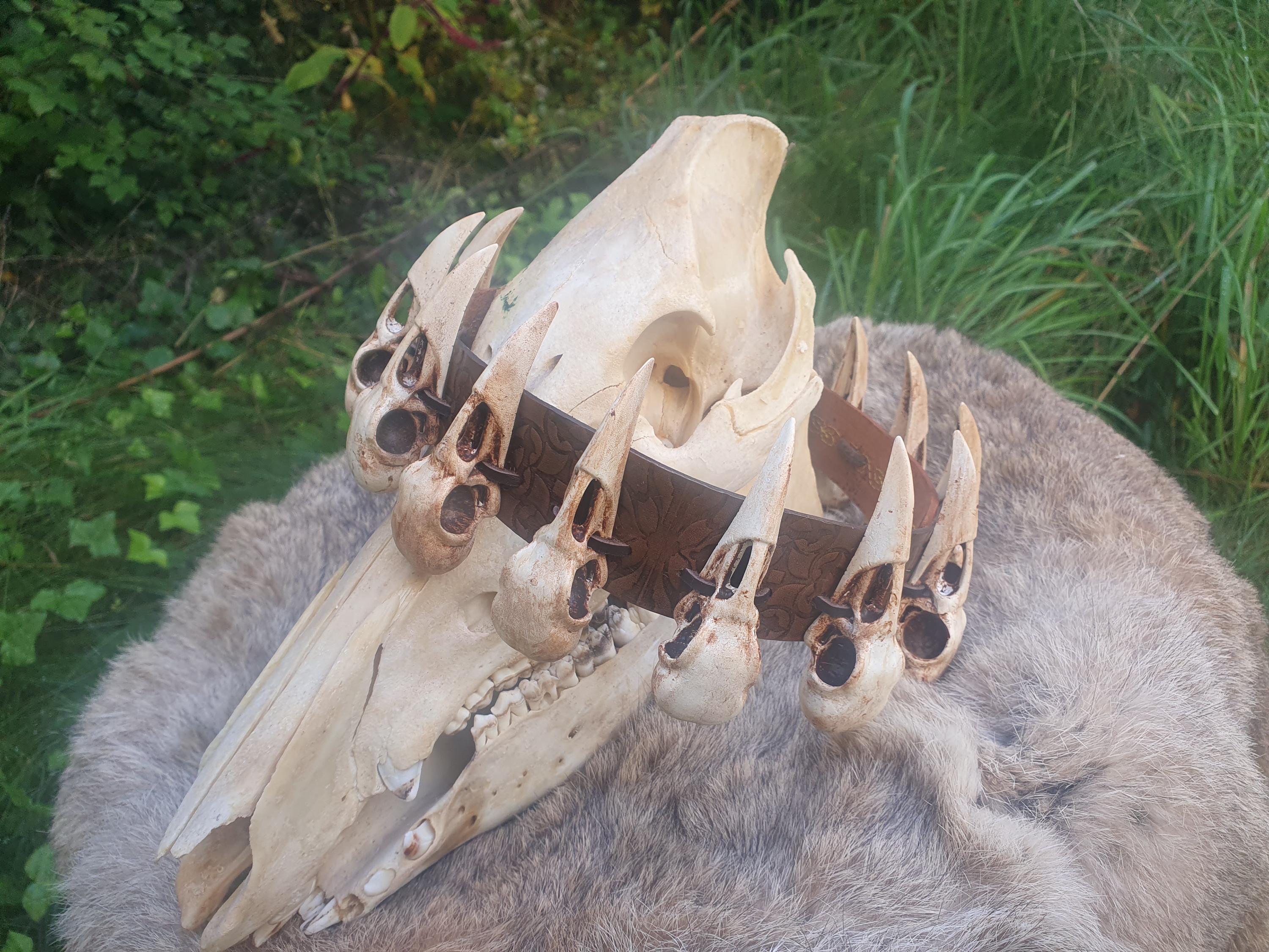 Shamanic Type Raven Skull Crown in Leather and Skull 3d Printed and ...