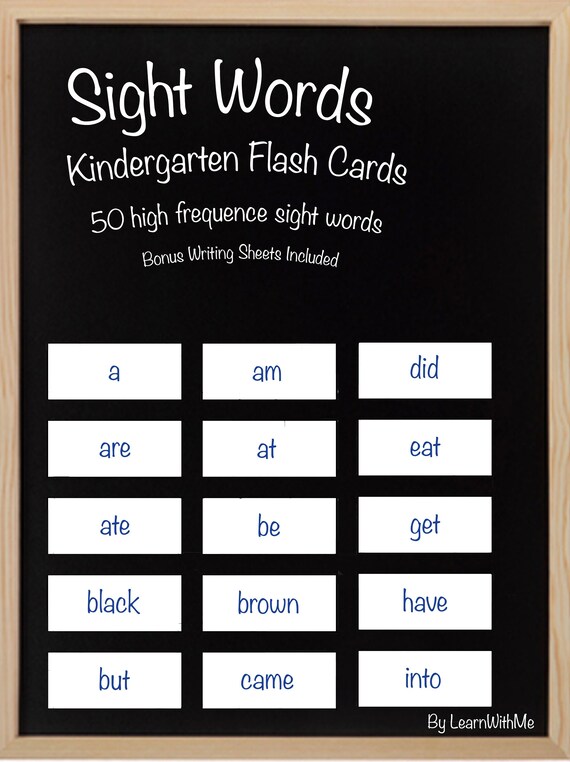 Printable Kindergarten Sight Word Flashcards With Bonus - Etsy