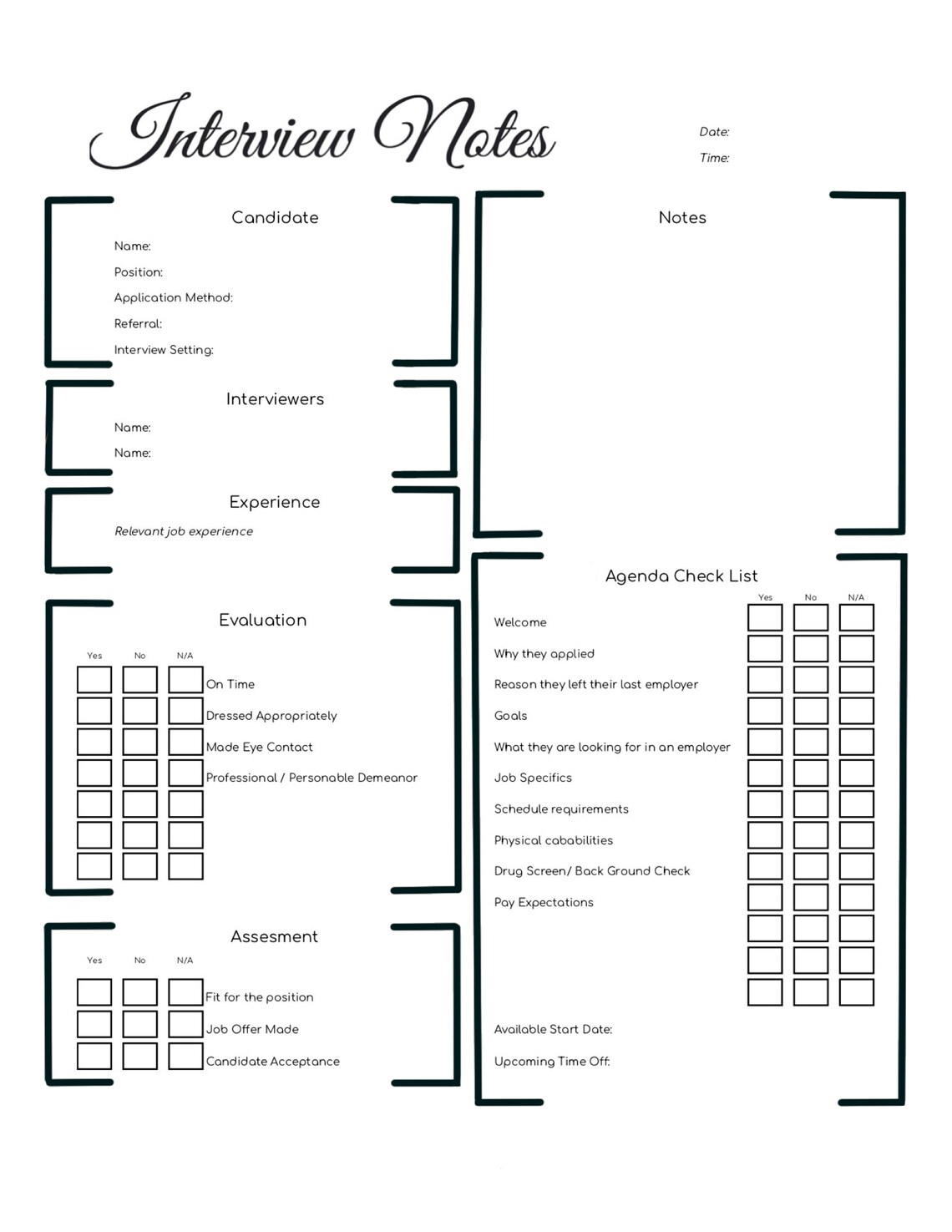 Interview Notes Template - Etsy