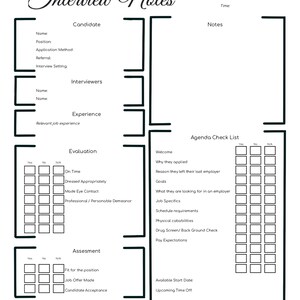 Interview Notes Template - Etsy