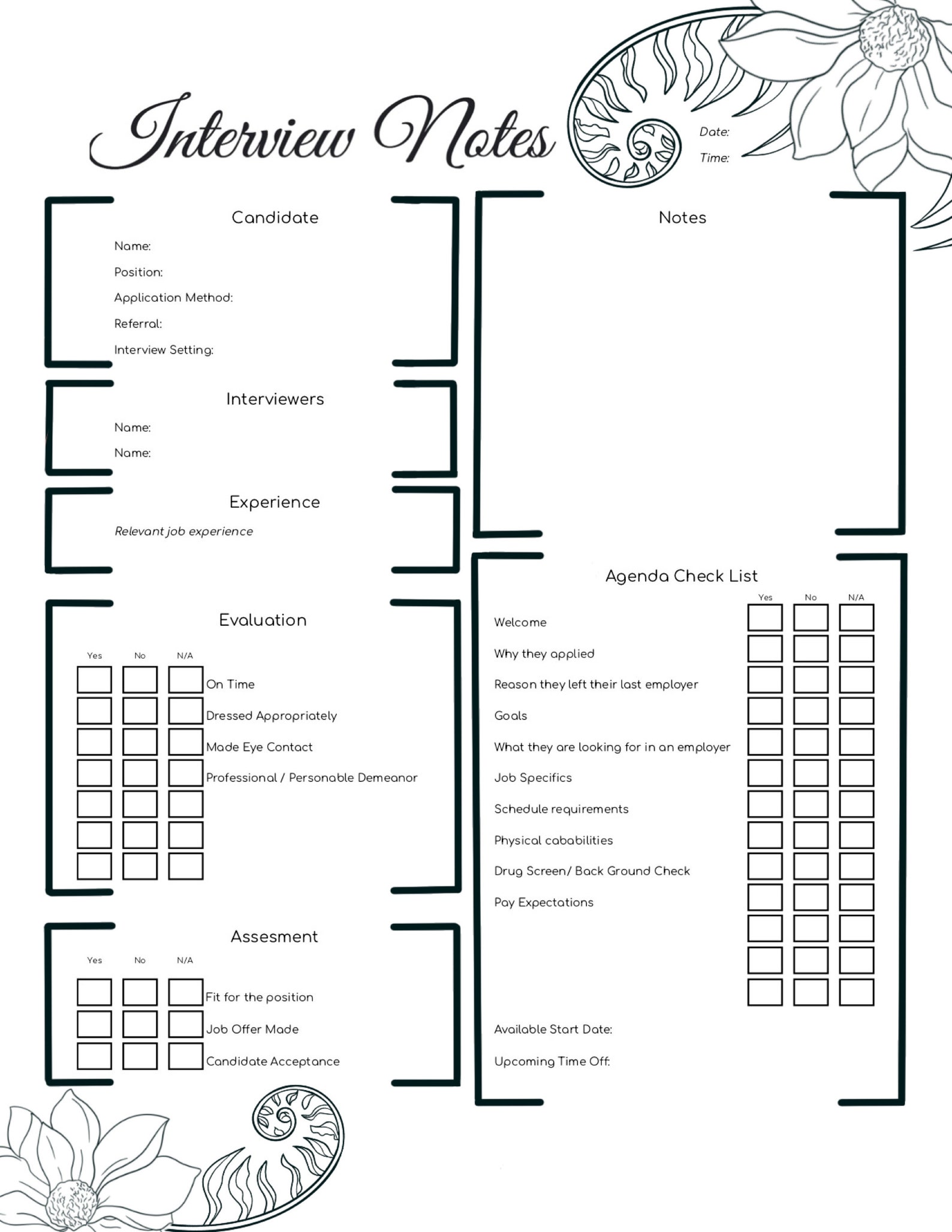 Interview Notes Template - Etsy