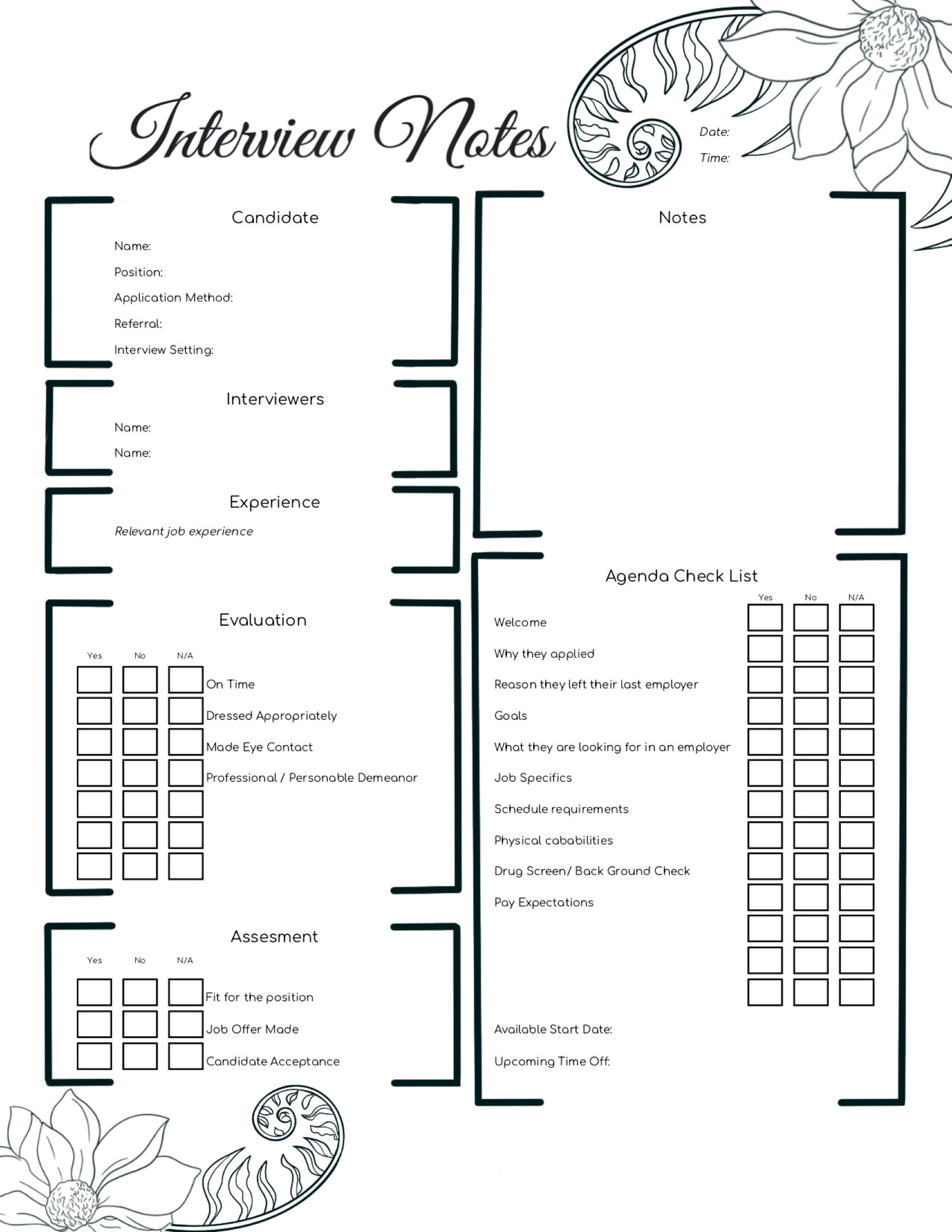 Interview Notes Template - Etsy