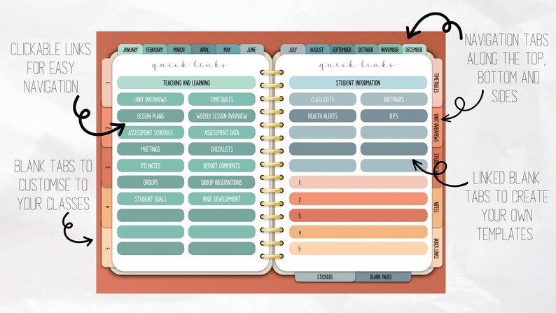 Goodnotes Undated Teacher Digital Planner, BOHO Design, Goodnotes ...