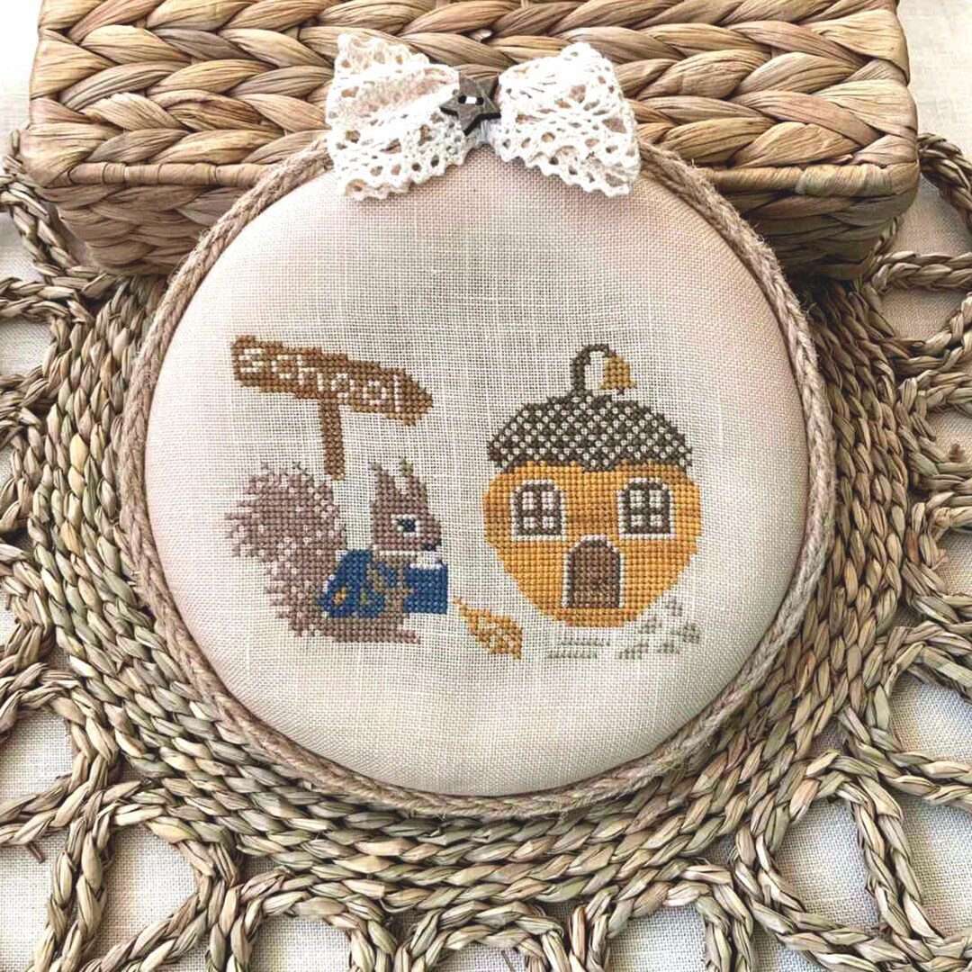 PDF Olde Acorn School Cross Stitch Pattern PDF Primitive Autumn Design ...
