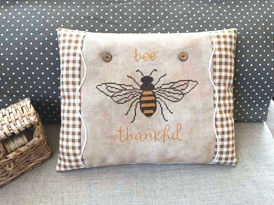 PDF Beethankful by Needle Treasures Nook Bee Cross Stitch Design Minimalist Primitive Bee Cross ...