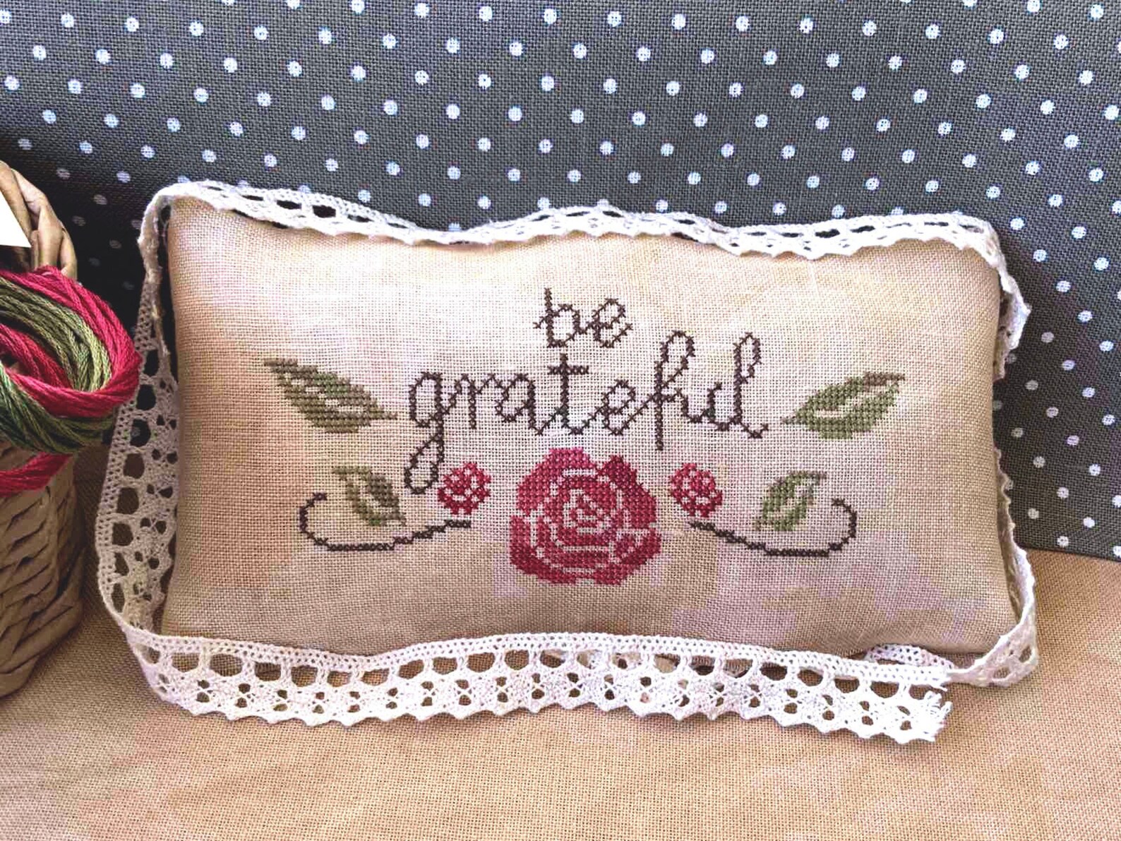 PDF Be Grateful Cross Stitch Pattern - Thanksgiving Design, Red Rose ...