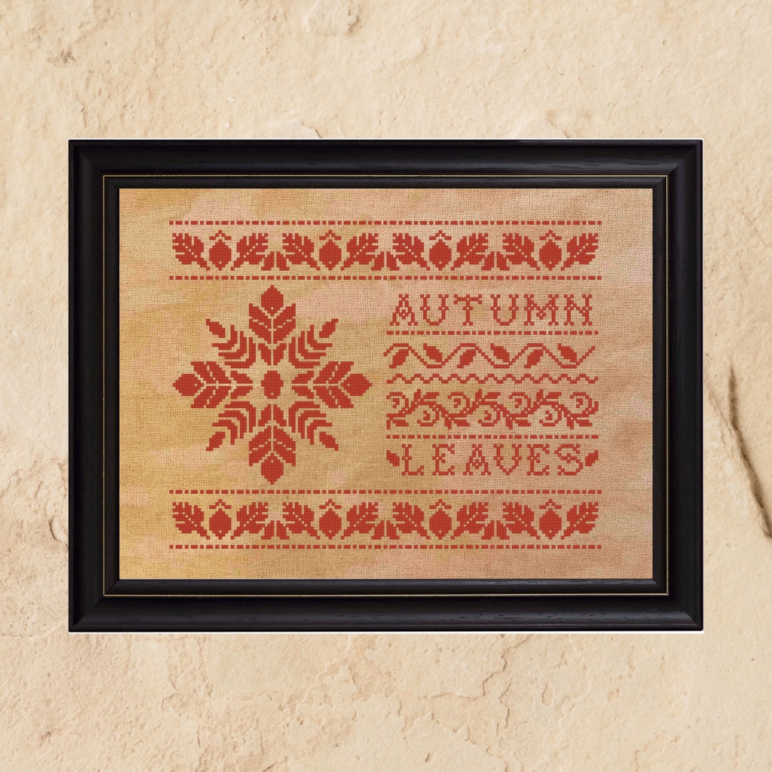 PDF Autumn Leaves by Needle Treasures Nook Cross Stitch Red Sampler ...